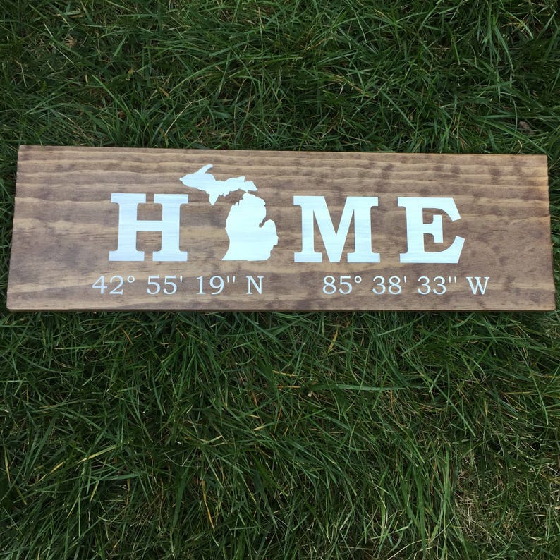 Wooden HOME Coordinates Sign Fully Customized with YOUR | Etsy