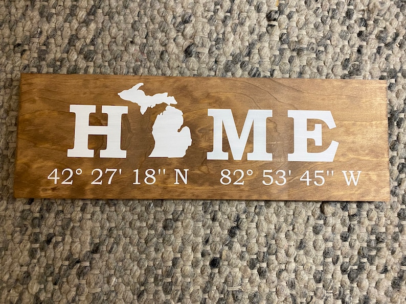 Wooden HOME Coordinates Sign Fully Customized With YOUR - Etsy