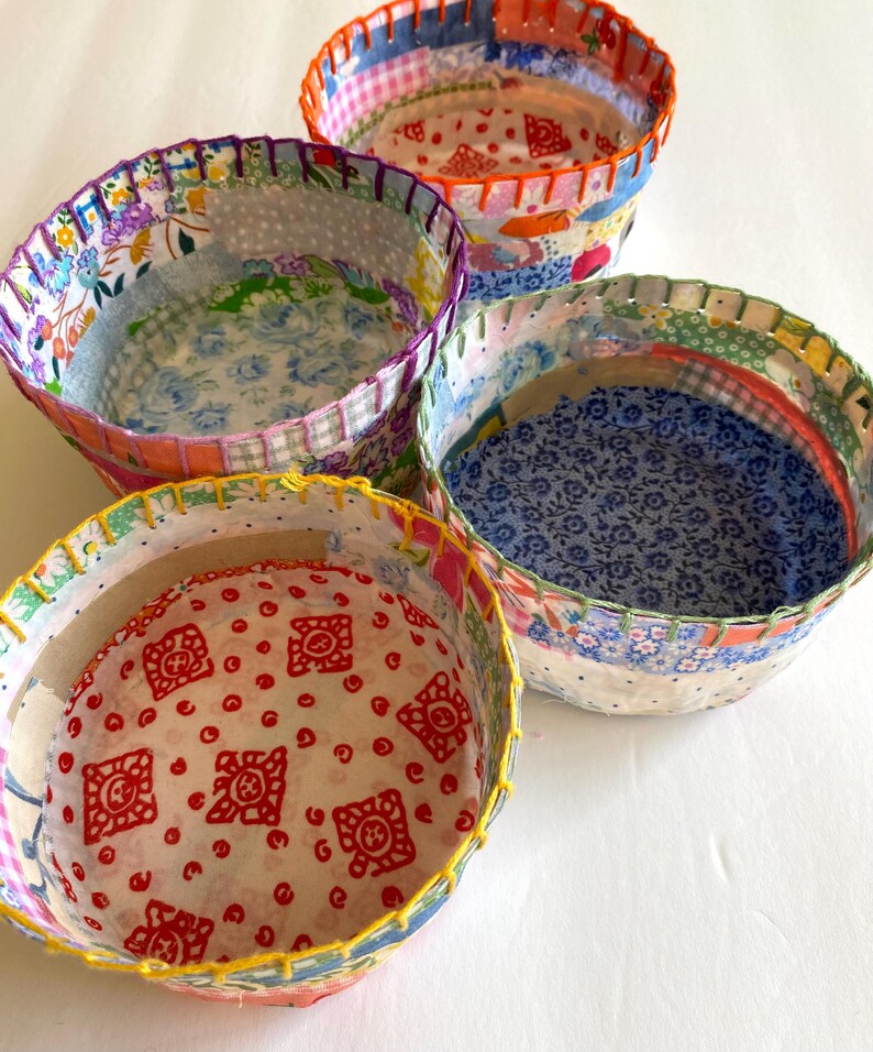 Handmade Small Fabric Basket- Round Cotton Scrappy Basket - Etsy