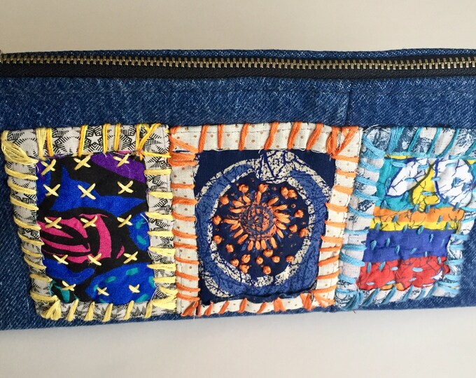 Denim Zip Pouch-teesha Moore Patch-cosmetic Bag-denim Pouch - Etsy