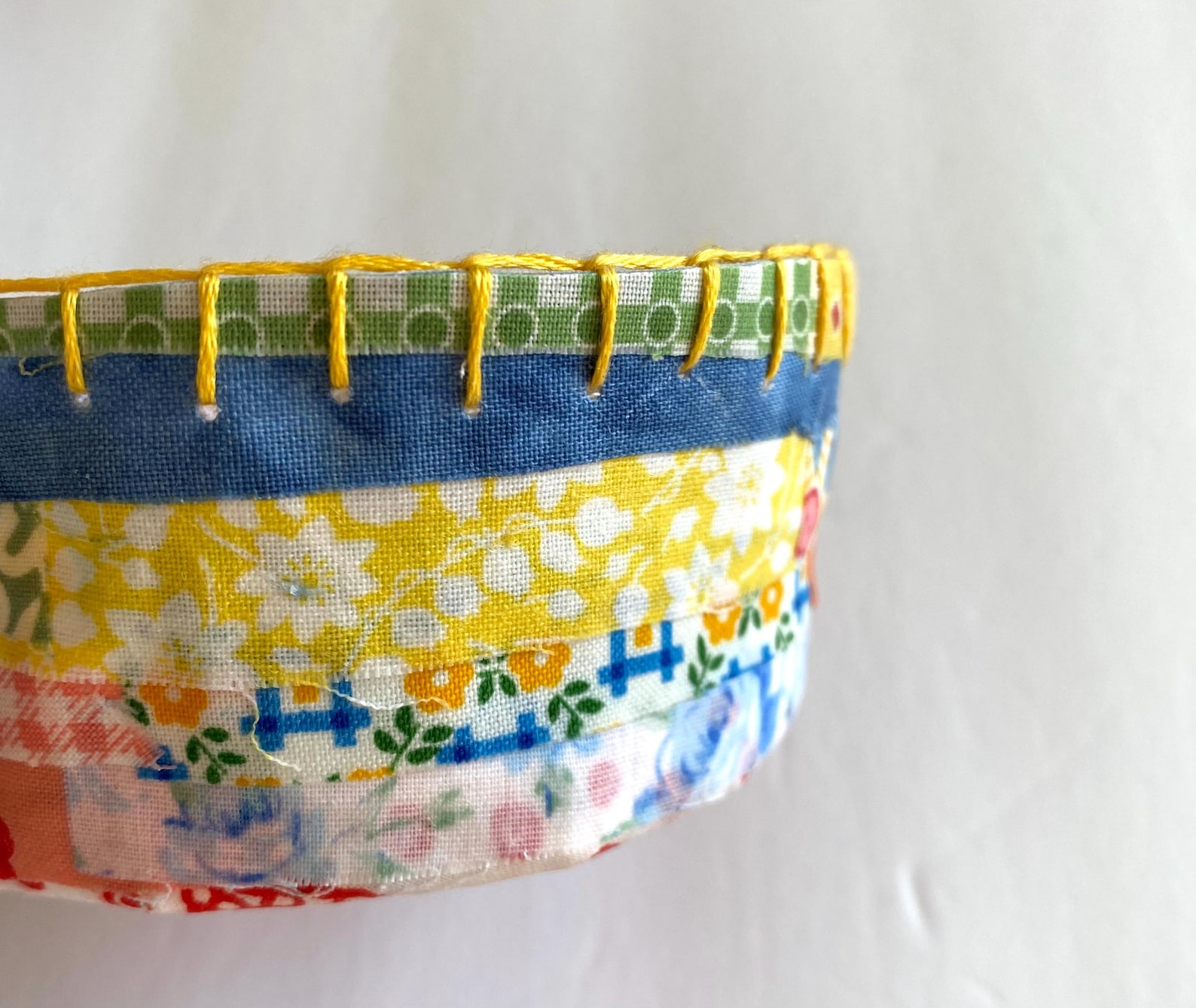 Handmade Small Fabric Basket- Round Cotton Scrappy Basket - Etsy
