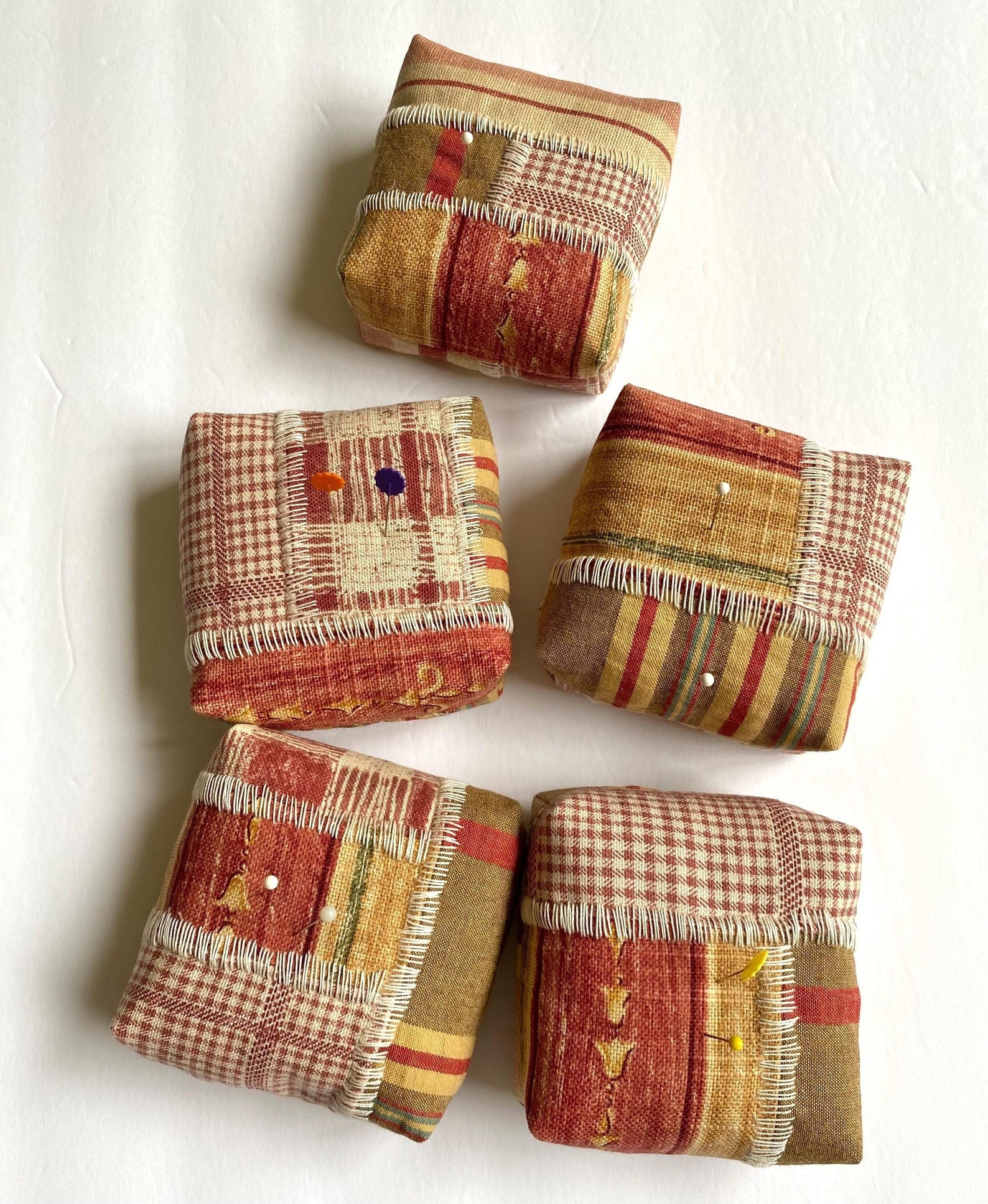 Handmade Square Pincushion-stripes and Plaid Pincushion-large ...