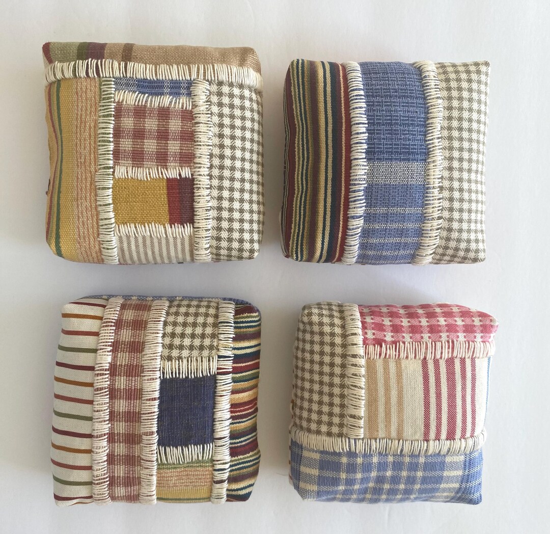 Large Handmade Square Pincushion-stripes and Plaid Pincushion-large ...