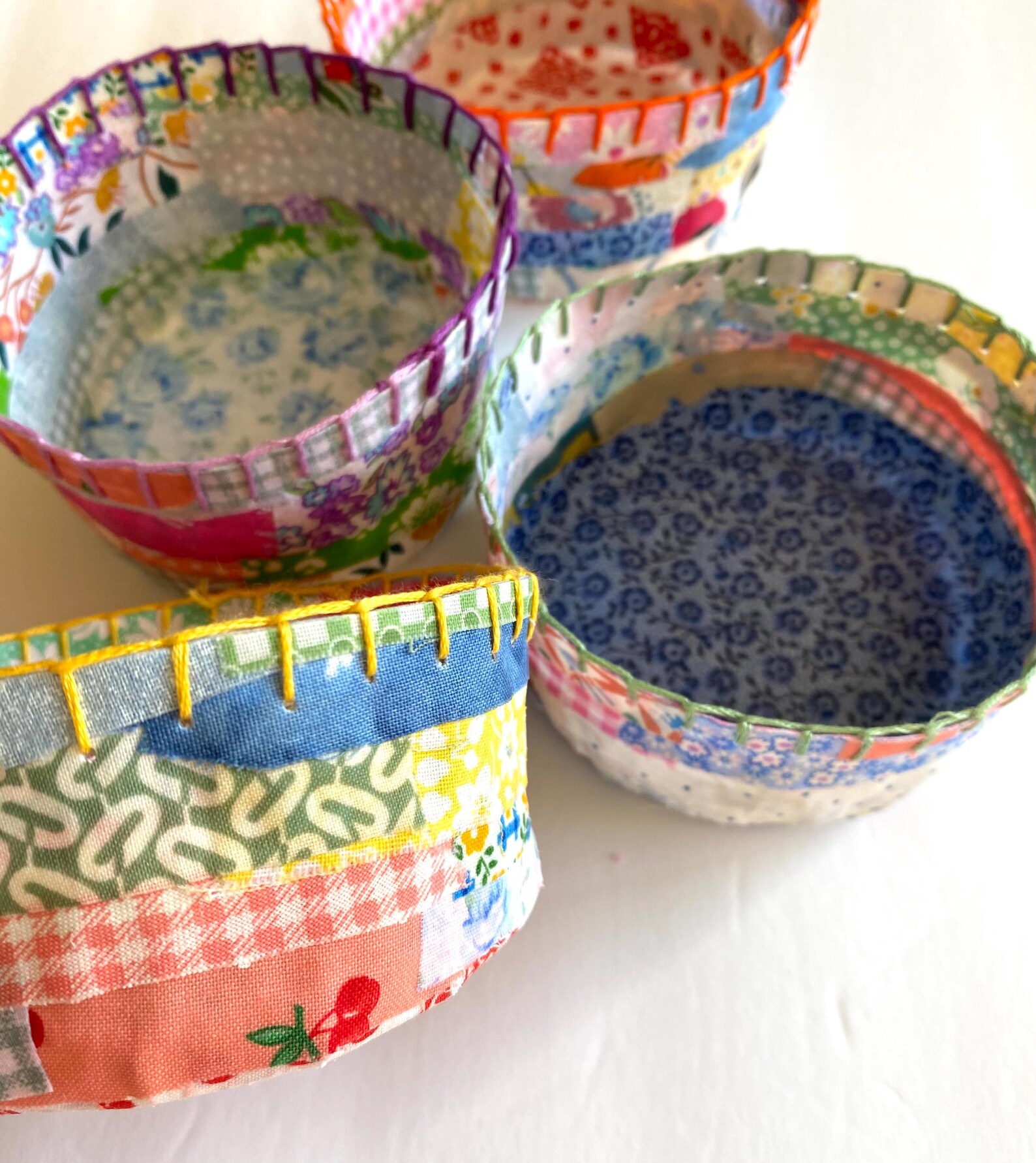 Handmade Small Fabric Basket- Round Cotton Scrappy Basket - Etsy