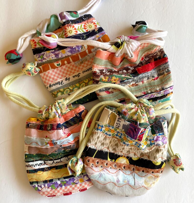 Handmade Scrappy Tiny Drawstring Bag-4”x4”-mini Drawstring Bag-jewelry ...