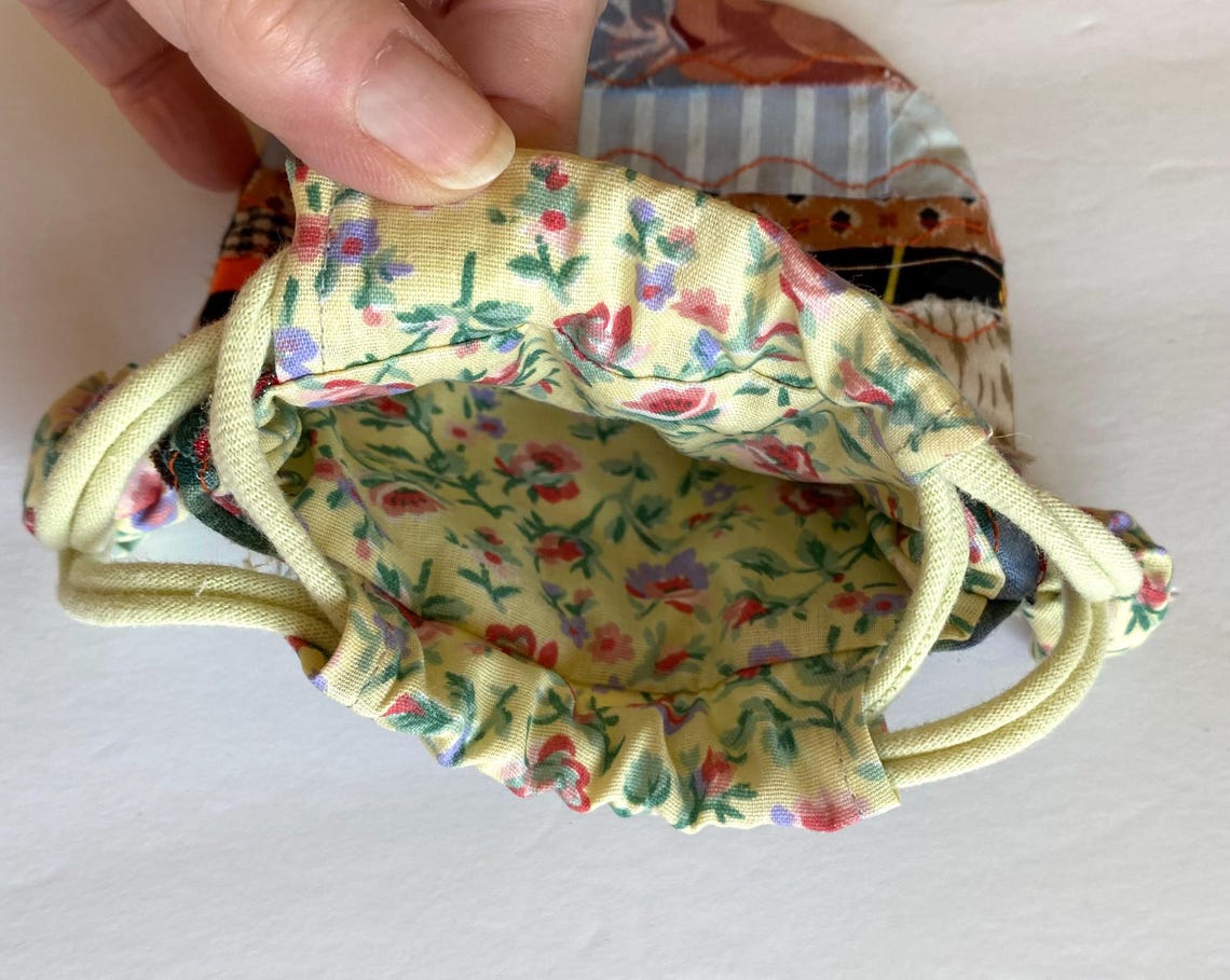Handmade Scrappy Tiny Drawstring Bag-4”x4”-mini Drawstring Bag-jewelry ...