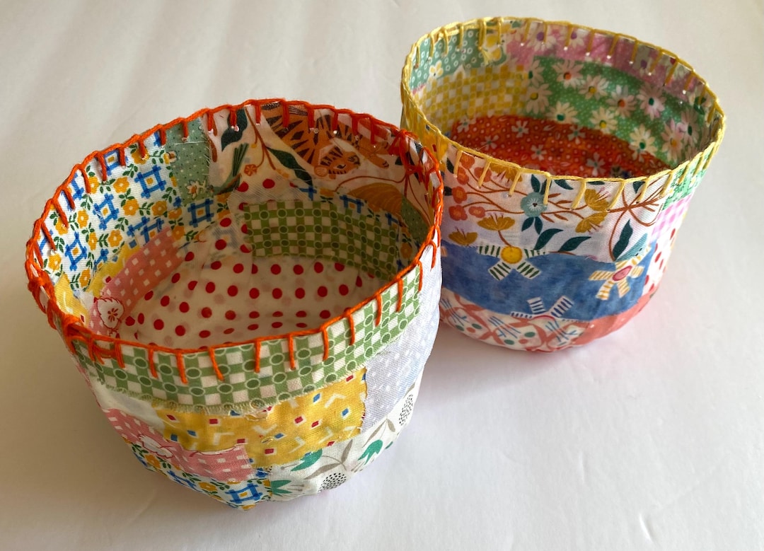 Handmade Small Fabric Basket- Round Cotton Scrappy Basket - Etsy