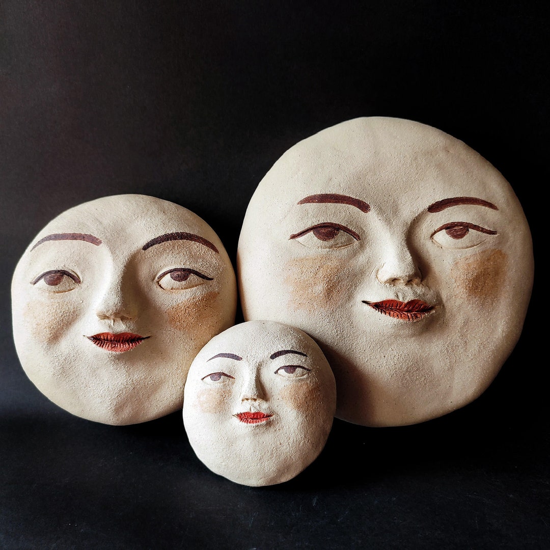 Full Moon With a Cute Face, Handmade Ceramics, Wall Decor, Lunar Accent ...