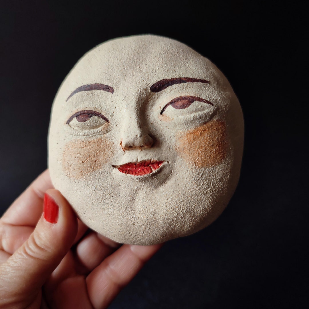 Full Moon With a Cute Face, Handmade Ceramics Original Art, Choose the ...