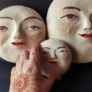 Full Moon With a Cute Face, Handmade Ceramics Original Art, Choose the ...