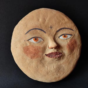 Big Ceramic Moon Face, Lunar Wall Decor, Ceramic Wall Art, Handmade Big ...