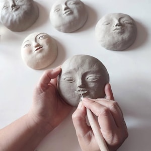Big Ceramic Moon Face, Lunar Wall Decor, Ceramic Wall Art, Handmade Big ...