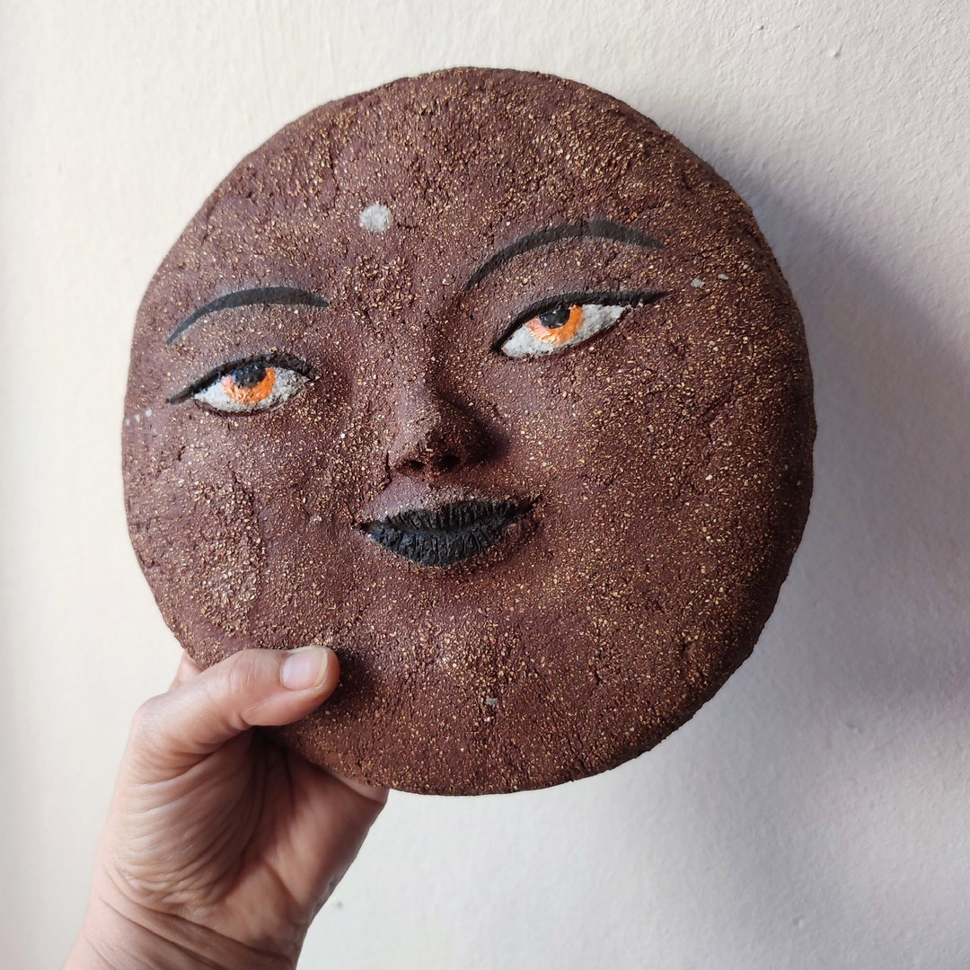 Big Ceramic Moon Face, Lunar Wall Decor, Ceramic Wall Art, Handmade Big ...