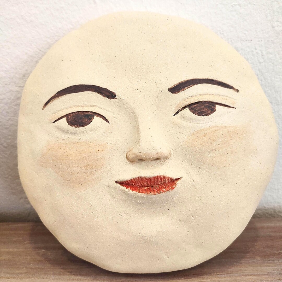 Big Ceramic Moon Face, Lunar Wall Decor, Ceramic Wall Art, Handmade Big ...