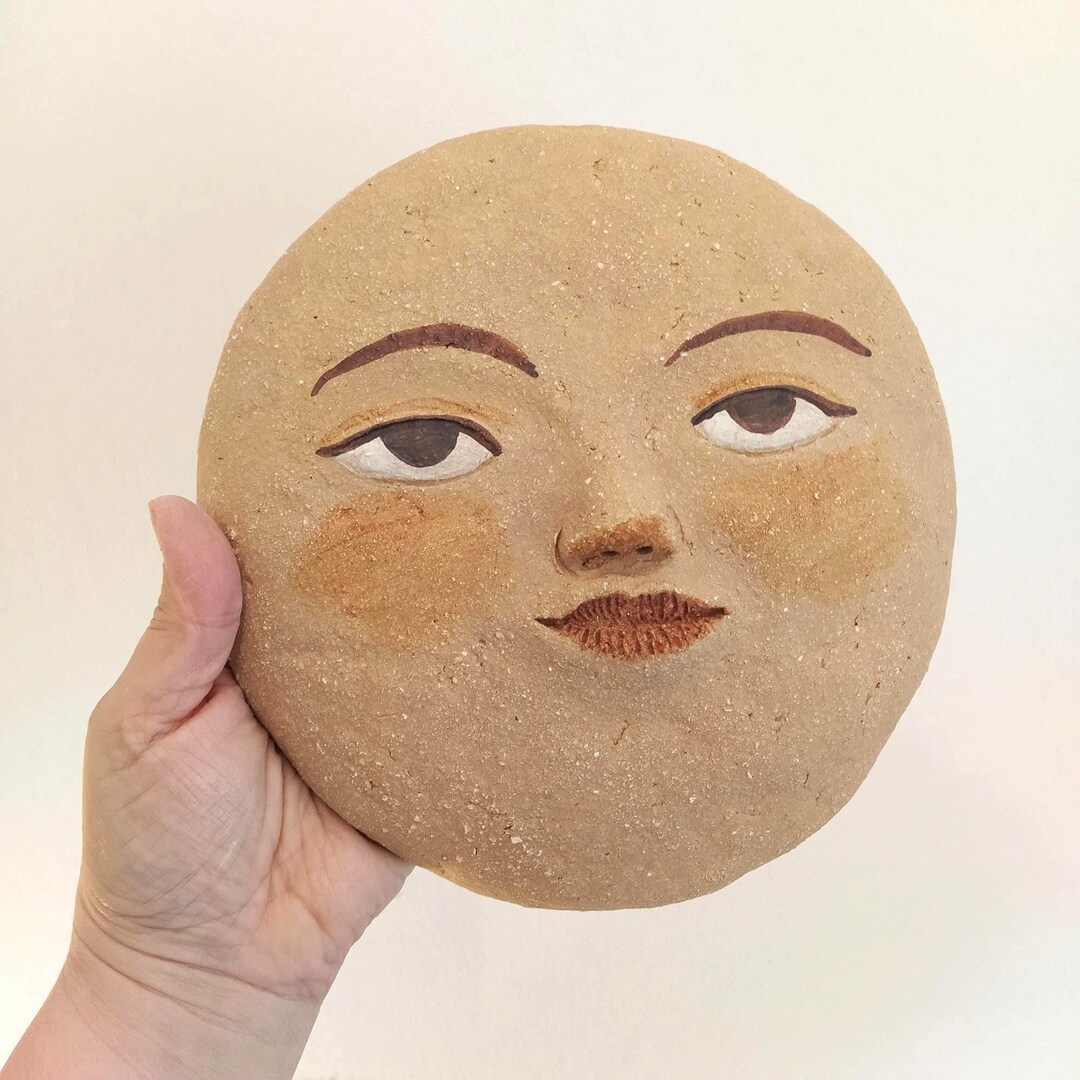 Ceramic Moon Face Wall Art: Beige Lunar Decor, Big Size, Unique Piece ...