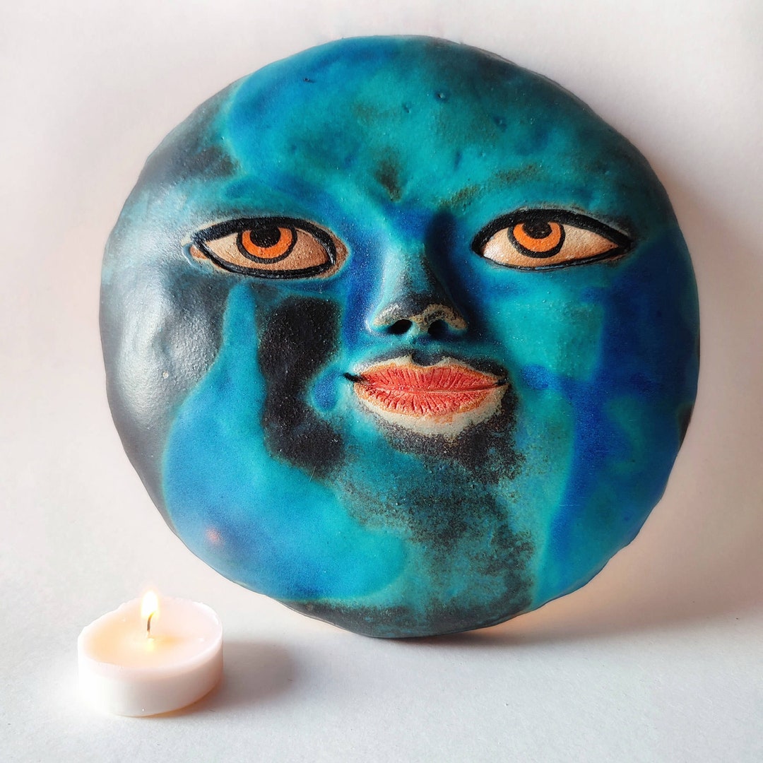 Big Moon Face, Ceramic Wall Art, Indoor and Outdoor Decor, Handcrafted ...