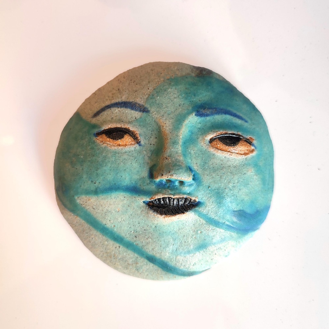 Blue Moon, Moon Face, Wall Art, Handmade Ceramics, Unique Piece, Wall ...