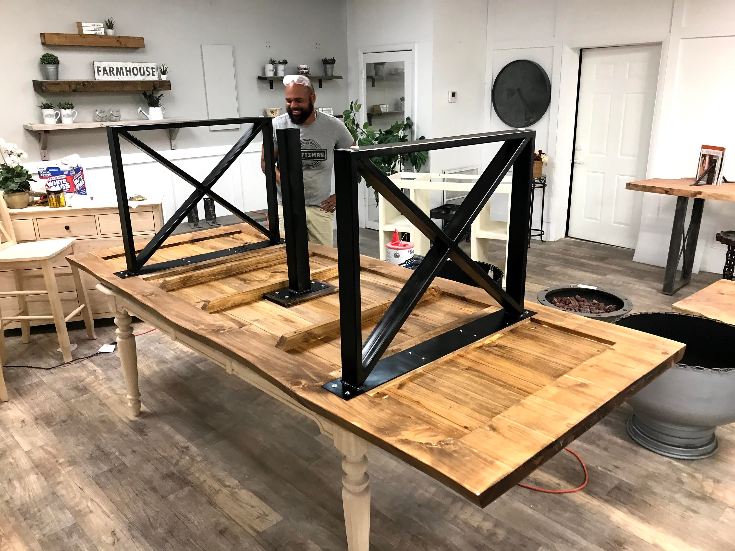 Industrial "x" Metal Base Farmhouse Table - Etsy