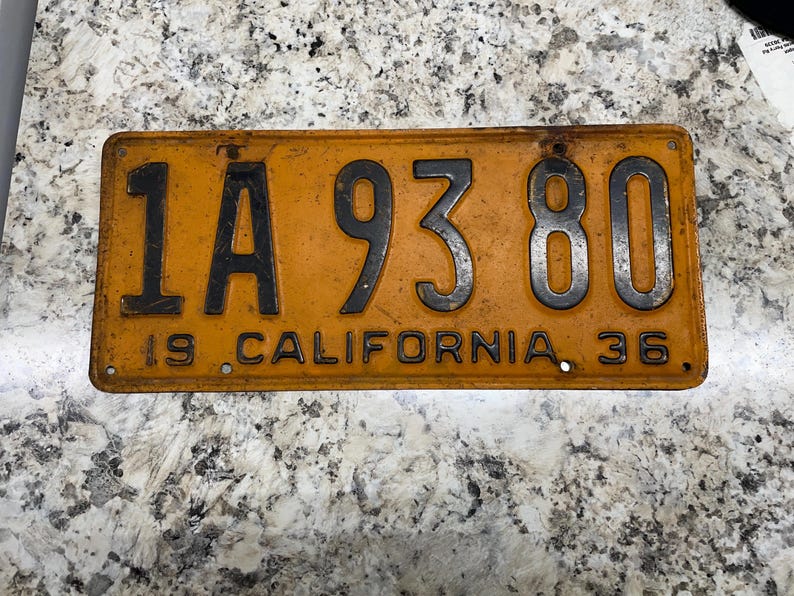 Vintage 1936 California License Plate Garage Bar Man Cave Wall ...