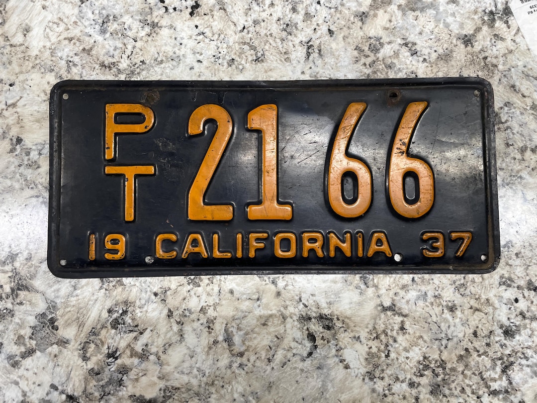 Vintage 1937 California License Plate Garage Bar Man Cave Wall ...