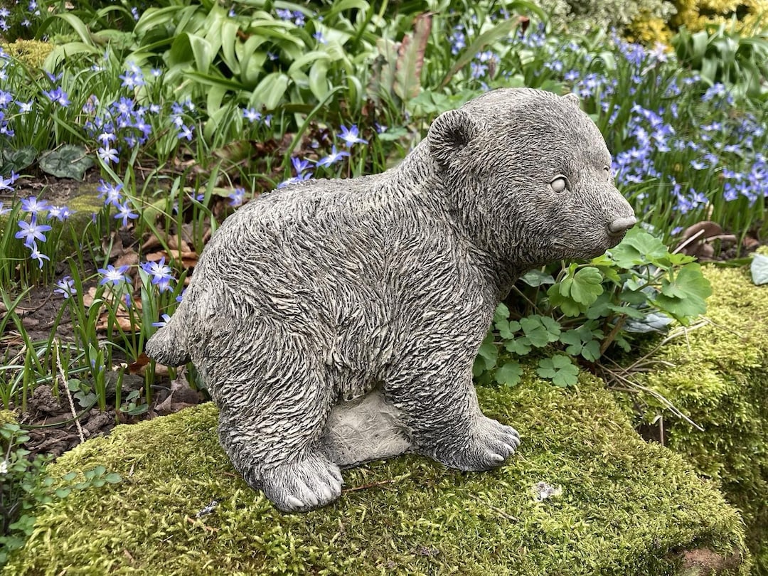 Reconstituted Stone Garden Standing Bear Cub Statue - Etsy UK