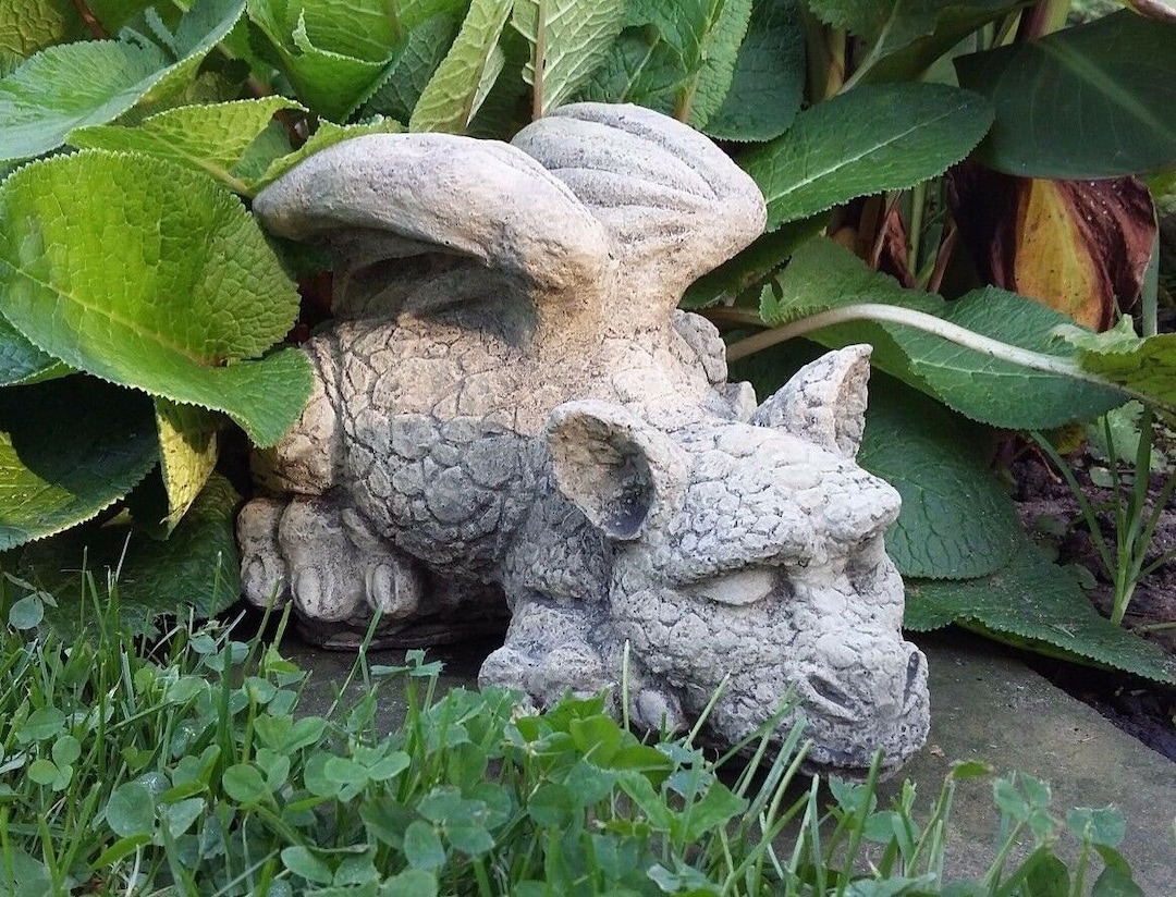Reconstituted Stone Garden Snoozing Dragon Statue Ornament - Etsy UK