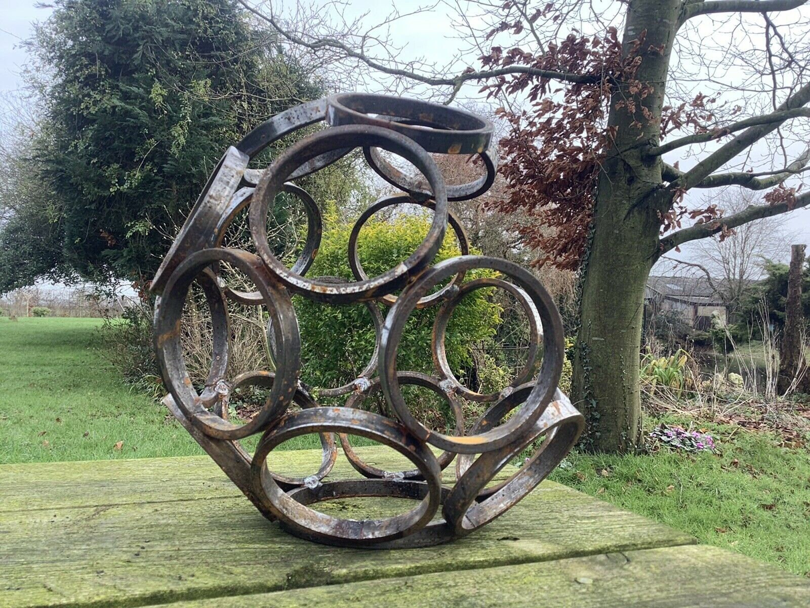 Metal Rusty Garden Modern Art Open Sphere Orb Sculpture - Etsy UK