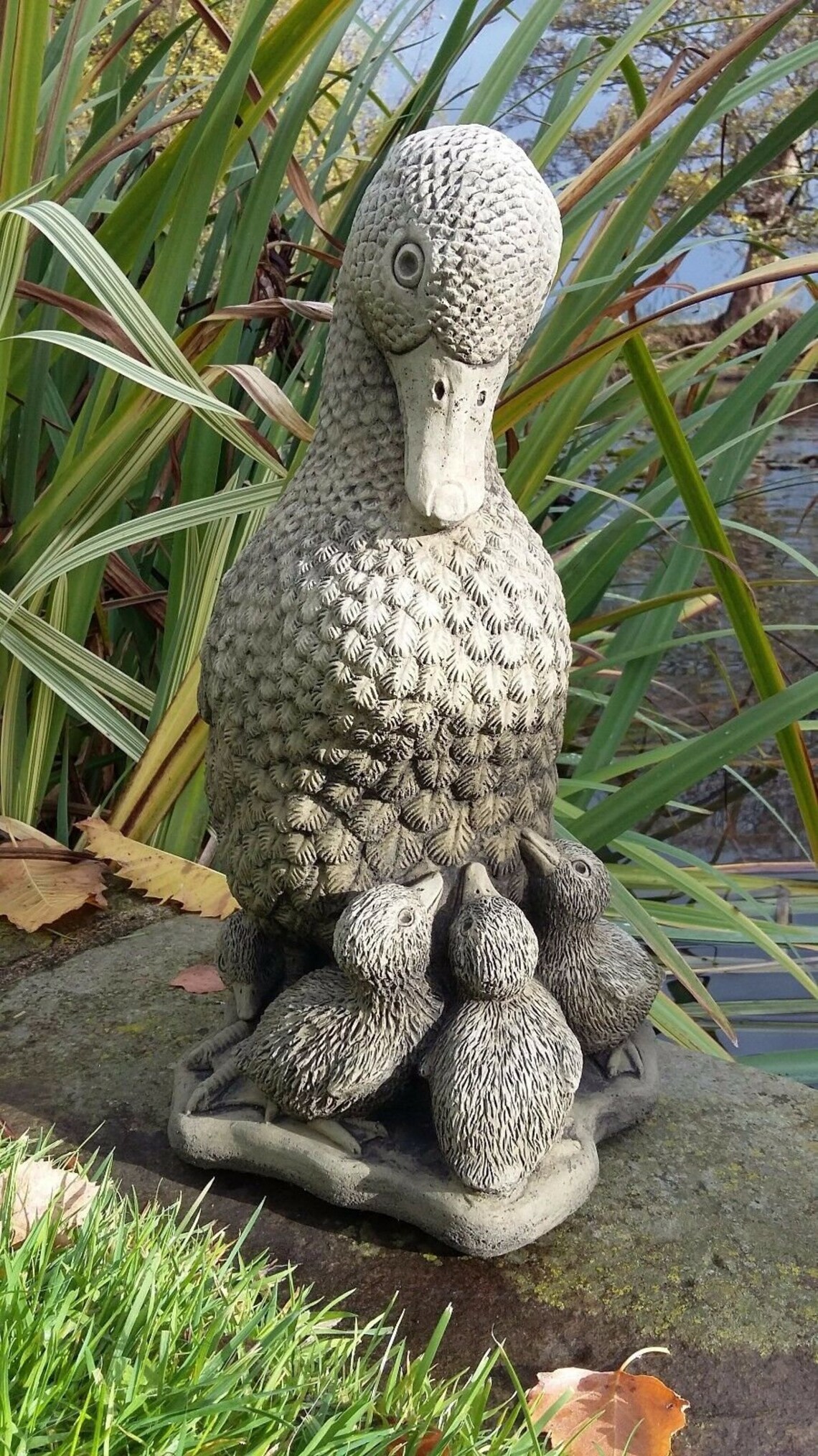 Reconstituted Stone Garden Duck Family Ornament - Etsy UK
