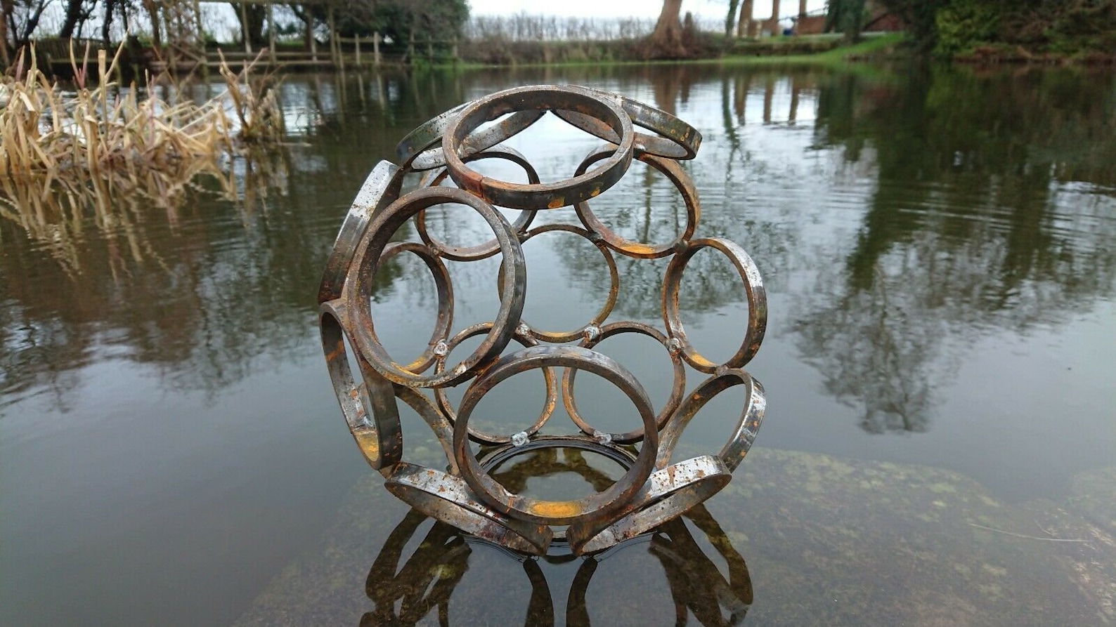 Metal Rusty Garden Modern Art Open Sphere Orb Sculpture - Etsy UK