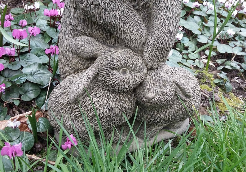 Reconstituted Stone Garden Rabbit Family Ornament Bunny Statue - Etsy UK