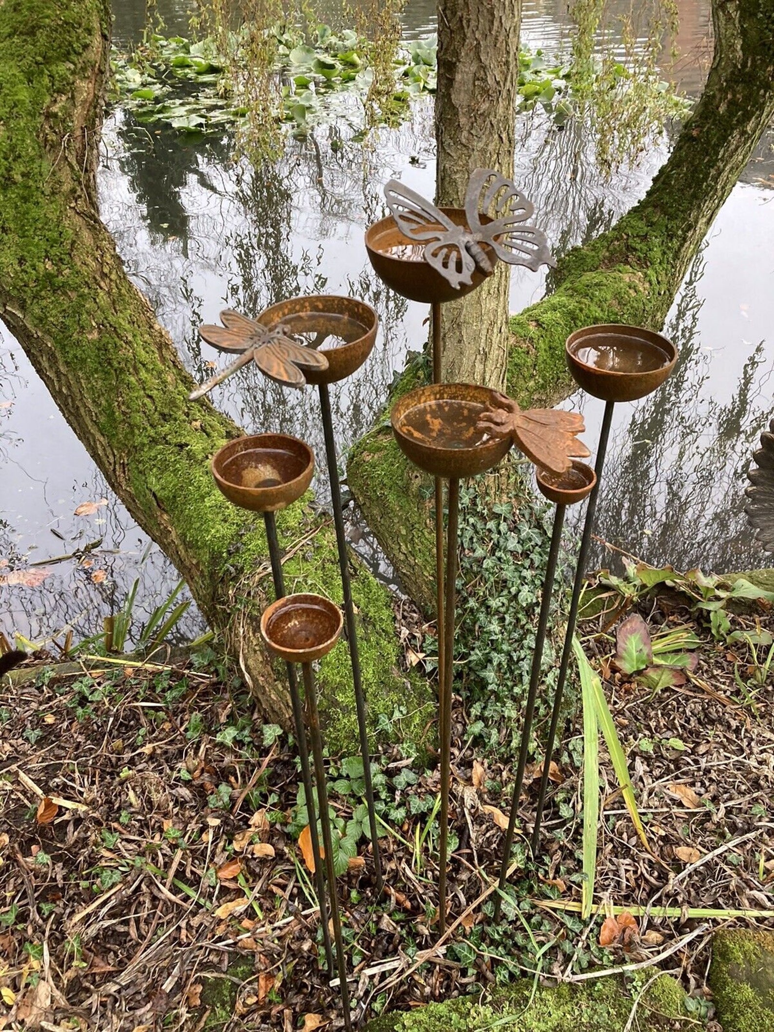 Set of 7 Rusty Metal Insect Rain Catcher Garden Stakes - Etsy UK