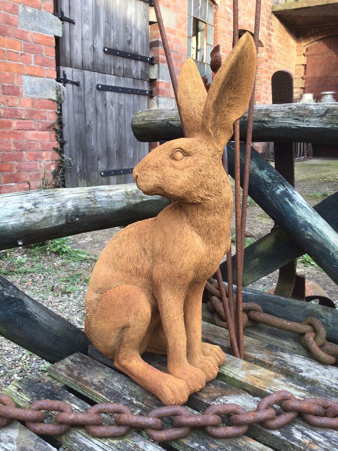 Rusty Cold Cast Iron Hare Garden Statue Ornament - Etsy UK