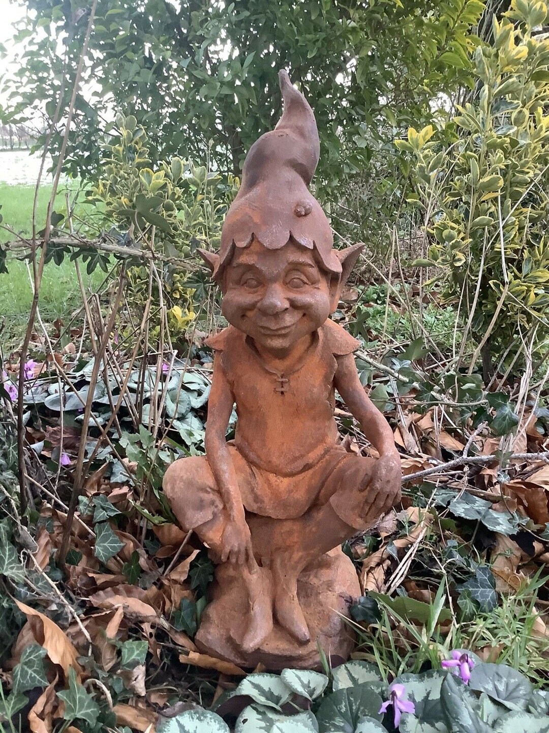 Cold Cast Iron Garden Pixie on Rock Statue Ornament - Etsy UK