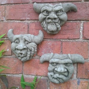 Reconstituted Stone Garden Set of 3 Devil Face Gargoyle Wall Plaques ...