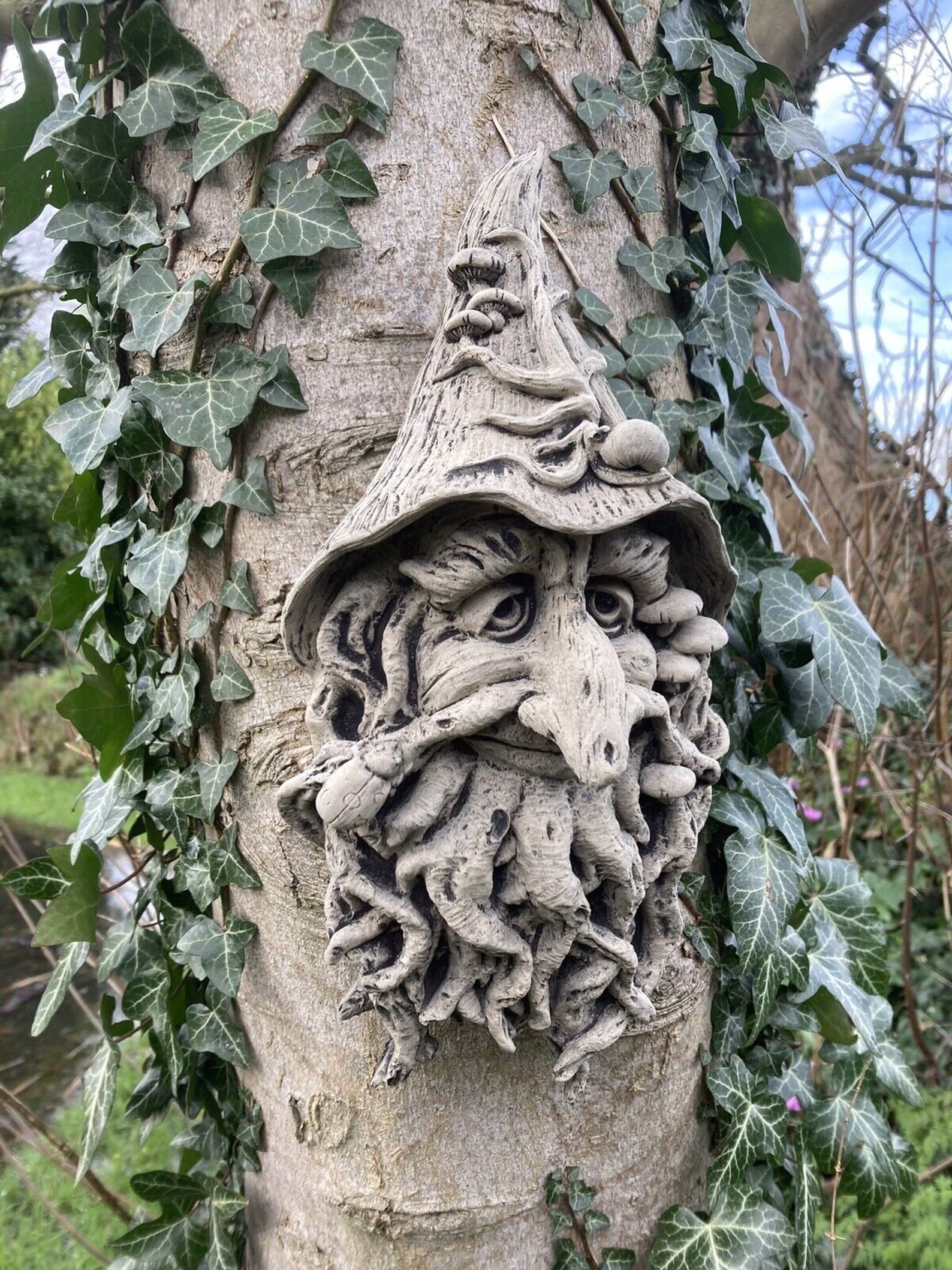 Reconstituted Stone Garden Woodland Wizard Green Man Wall Plaque - Etsy UK