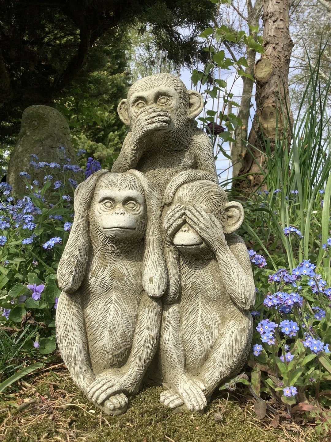 Reconstituted Stone Garden Wise Monkeys Ornament - Etsy UK