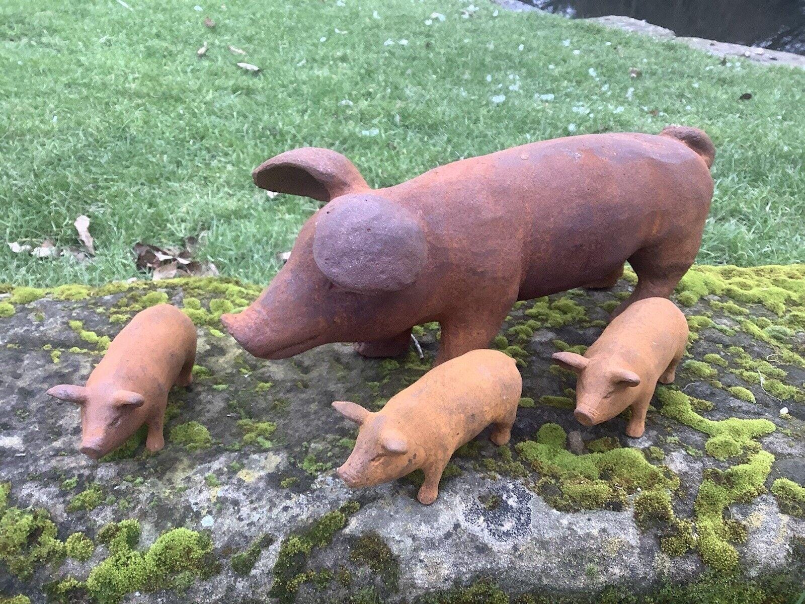 Set of 4 Metal Rusty Cast Iron Pig / Piglet Garden Ornaments - Etsy UK