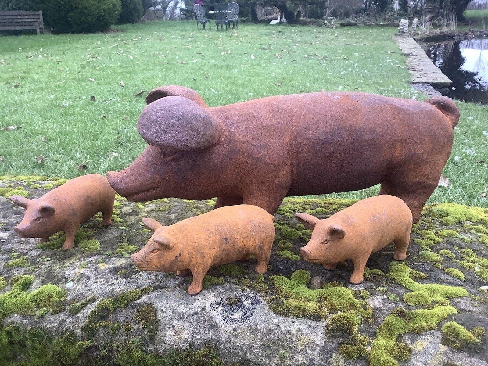 Set of 4 Metal Rusty Cast Iron Pig / Piglet Garden Ornaments - Etsy UK