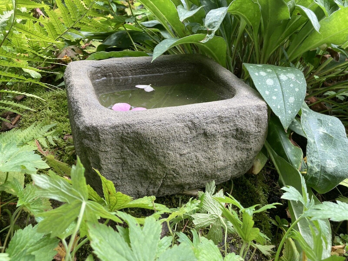 Reconstituted Stone Garden Rustic Bird Bath / Mini Pond Trough - Etsy UK