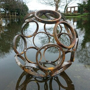Metal Rusty Garden Modern Art Open Sphere Orb Sculpture Ornament - Etsy UK