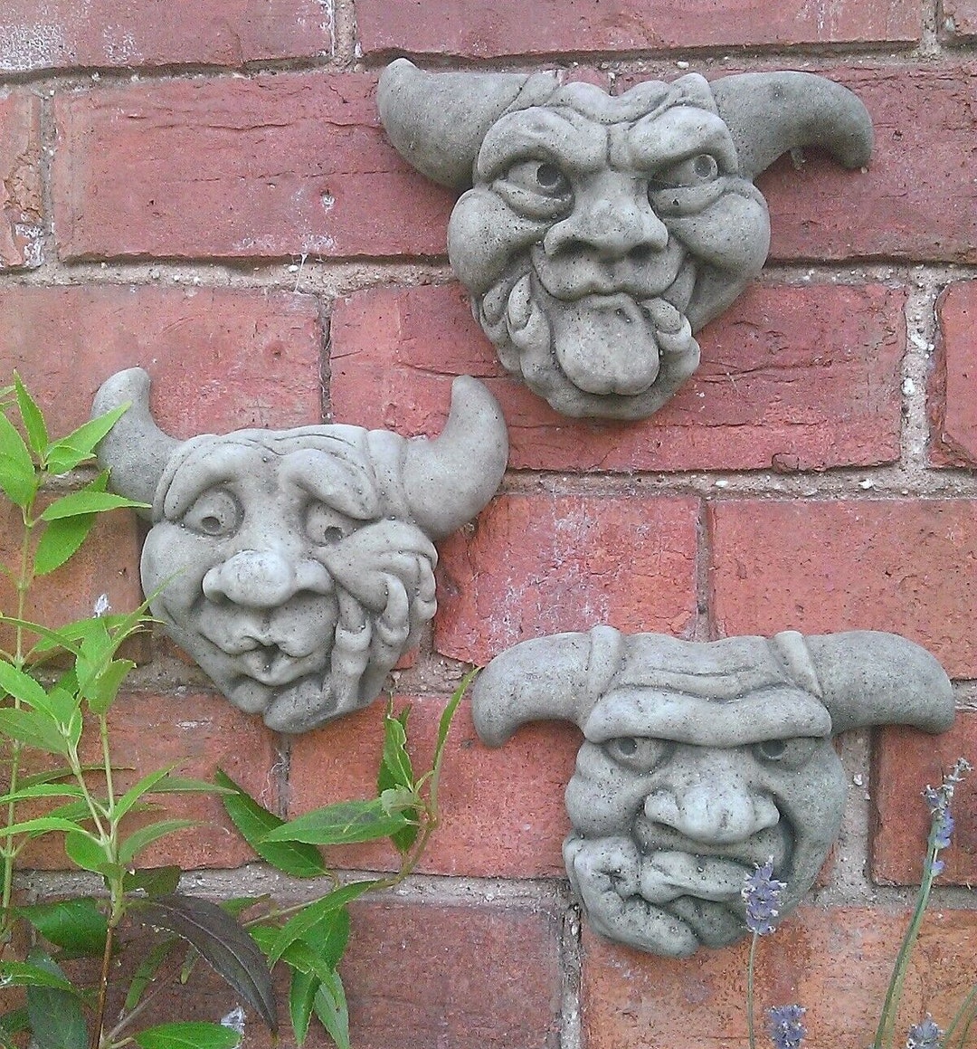 Reconstituted Stone Garden Set of 3 Devil Face Gargoyle Wall Plaques ...