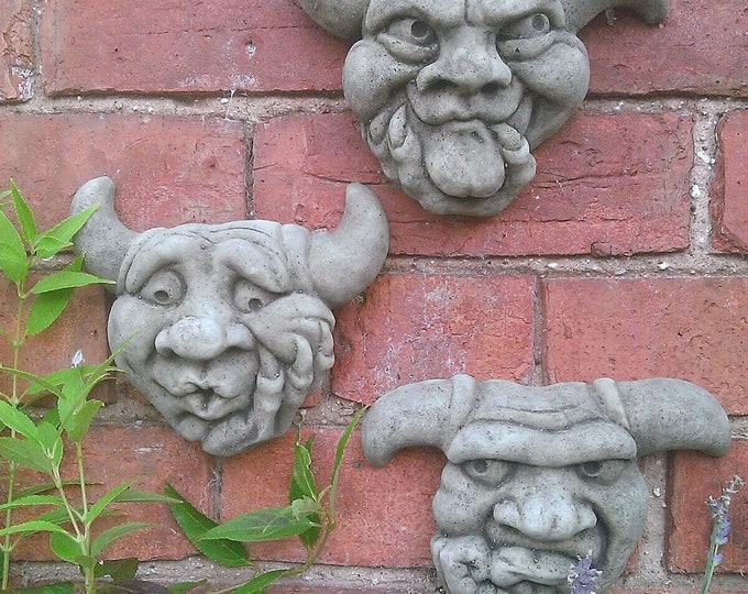 Reconstituted Stone Garden Set of 3 Devil Face Gargoyle Wall Plaques ...