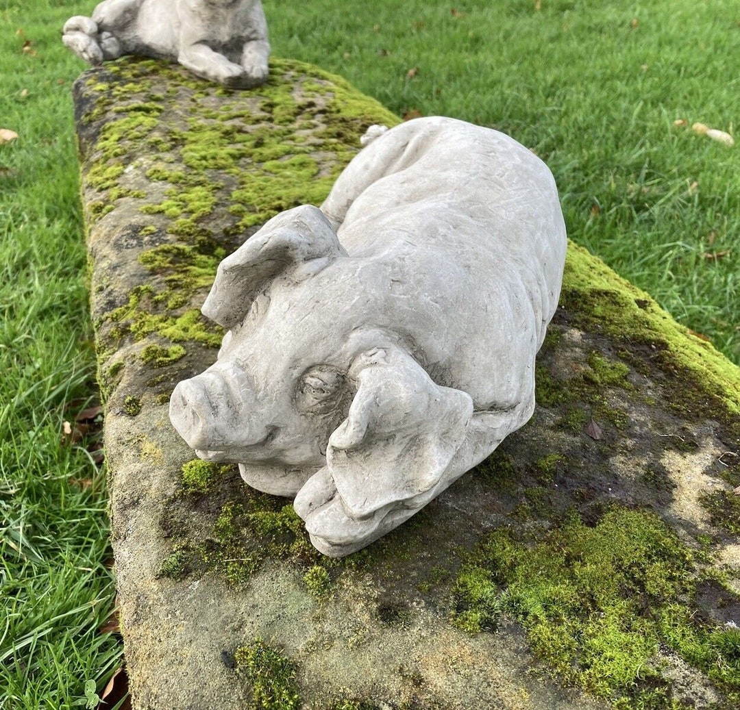 Reconstituted Stone Garden Lazy Pig Statue - Etsy