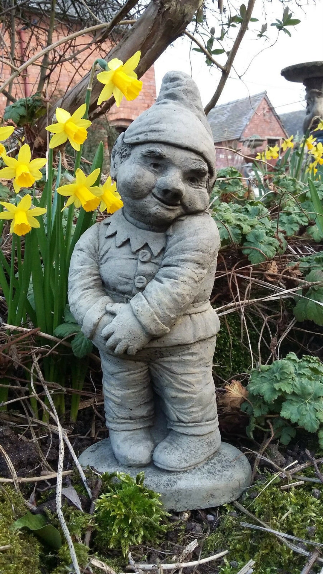 Reconstituted Stone Garden Bashful Gnome - Etsy