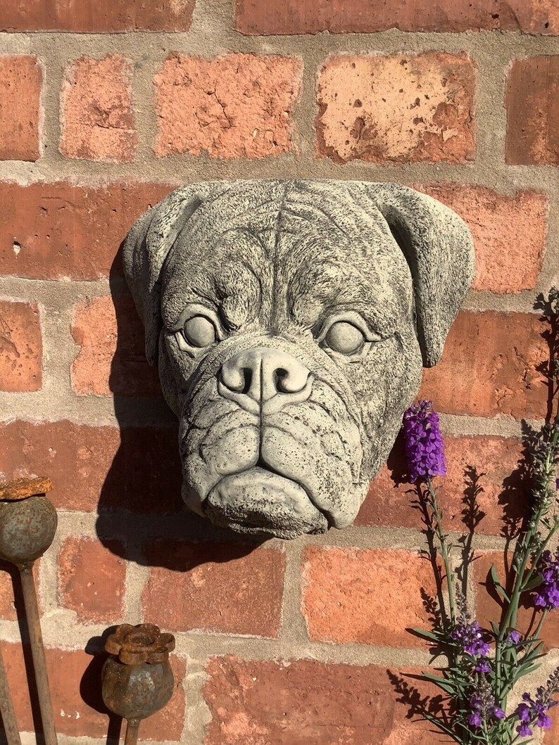 Reconstituted Stone Boxer Dog Head Ornament. - Etsy UK