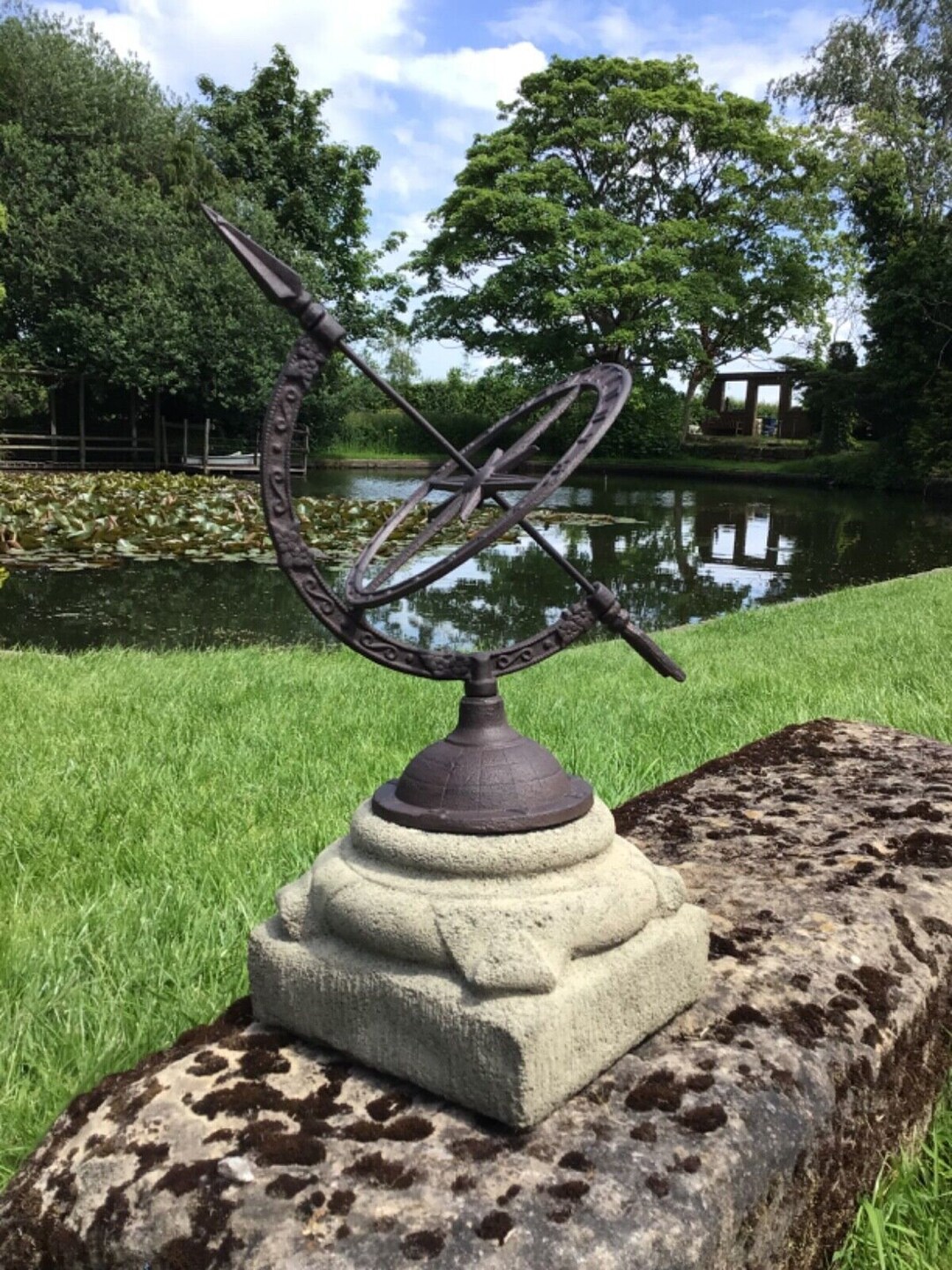 Garden Cast Iron Armillary Sundial on Reconstituted Stone Plinth - Etsy UK