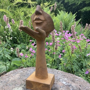 Rusty Cast Iron Face / Hand Modern Art Garden Ornament - Etsy UK
