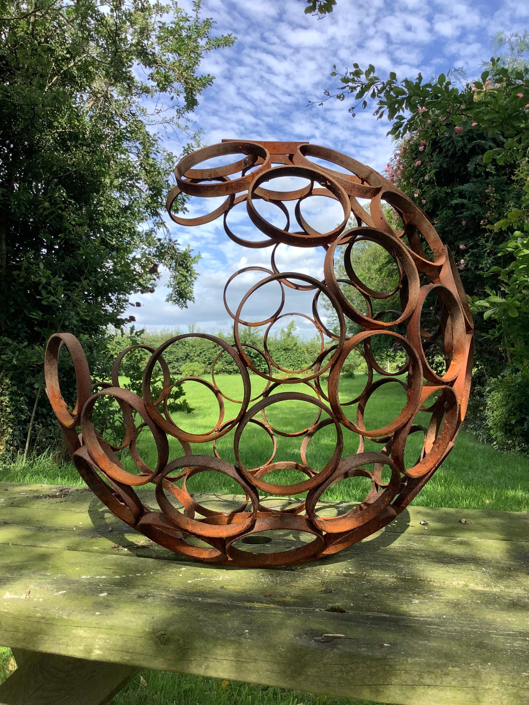 Metal Rusty Garden Modern Art Decorative Open Sphere Ornament - Etsy UK
