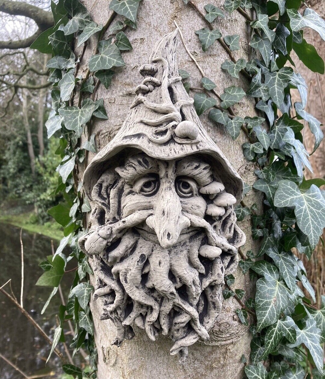 Reconstituted Stone Garden Woodland Wizard Green Man Wall Plaque - Etsy UK