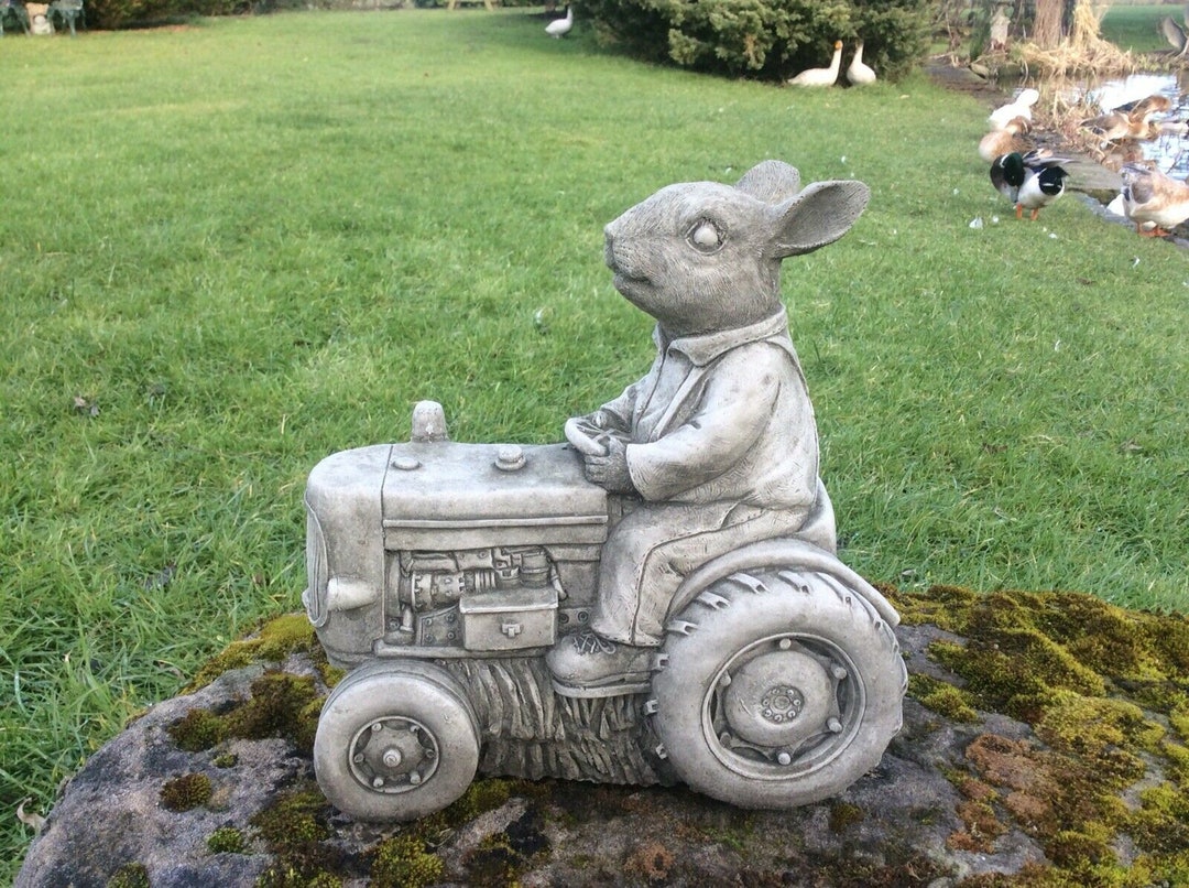 Stone Garden Rabbit on a Tractor Ornament - Etsy UK